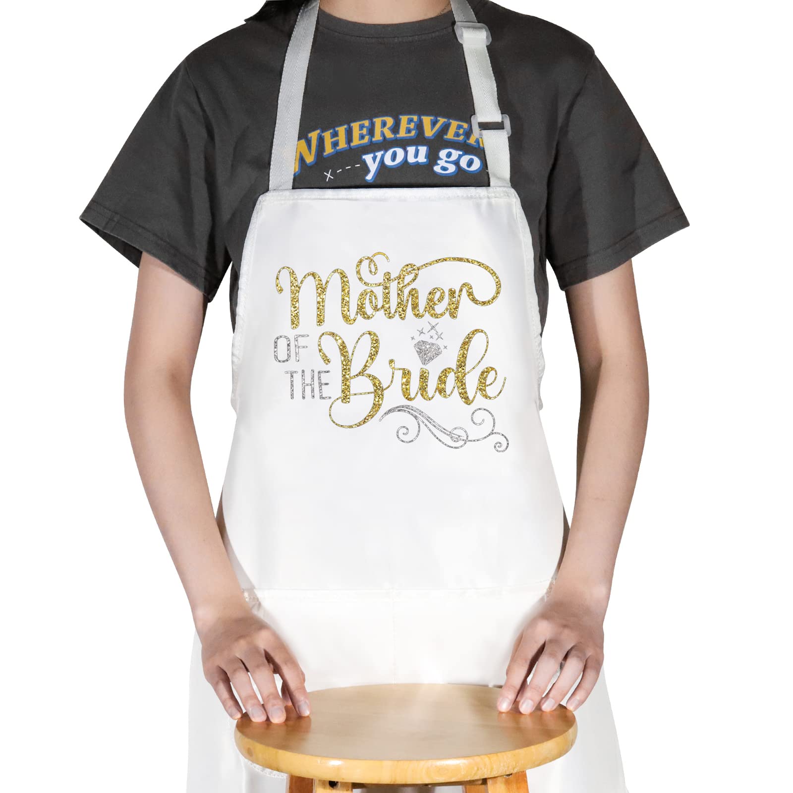 WZMPA Mother Of The Bride Wedding Party Apron Bridal Shower Gift Bride's Mother Adjustable Apron With Pocket (Mother Of Bride)