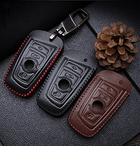 ontto Fit for BMW Key Case Cover Leather Keyless Entry Remote Control Key Fob Jacket Shell with Keyring Fit for BMW 1 3 4 5 6 7 Series X3 X4 M2 M3 M4 M5 M6 Brown