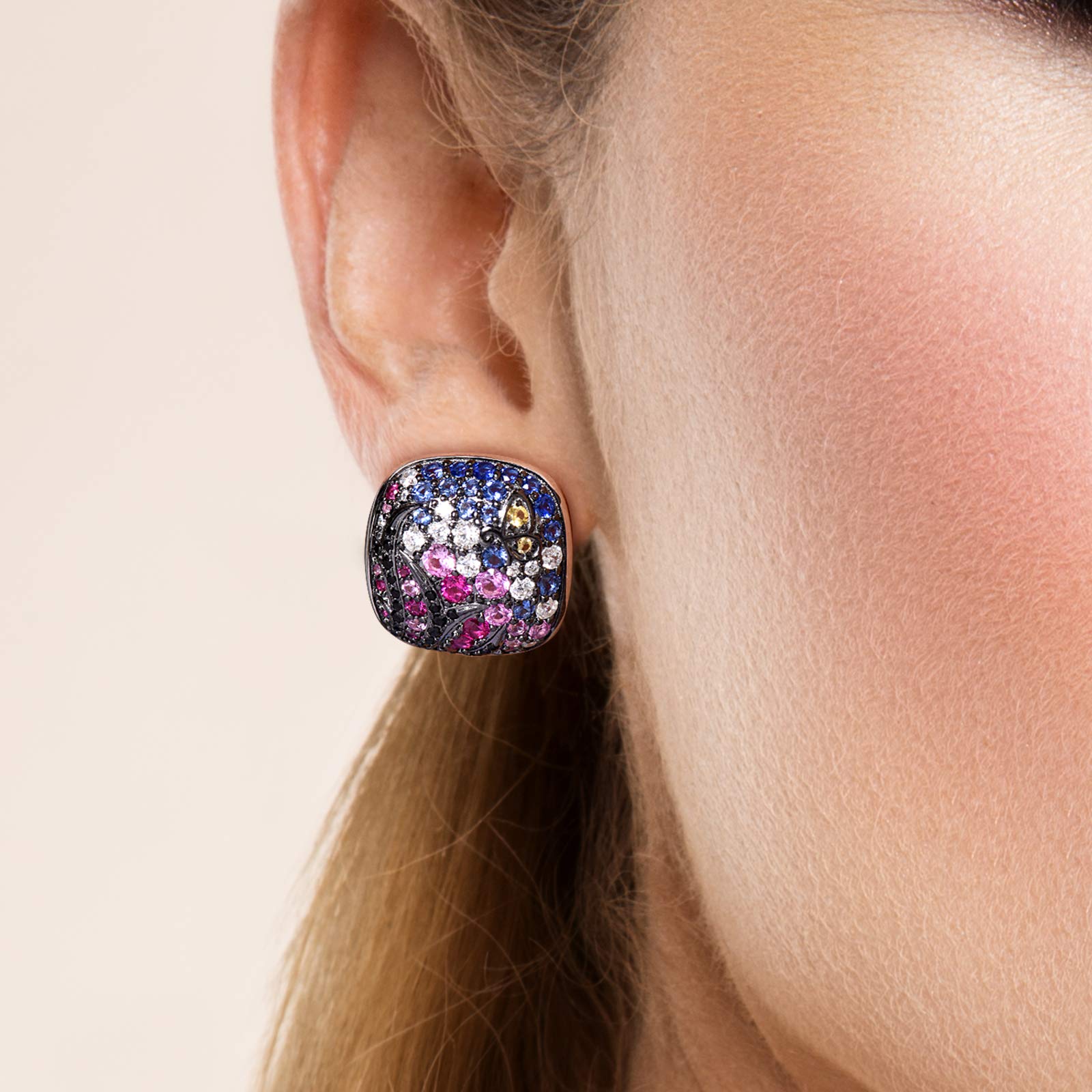 Santuzza Cushion Dangle Earrings 925 Sterling Silver Created Pink Sapphire White Nano Cubic Zirconia Drop Earring for Women