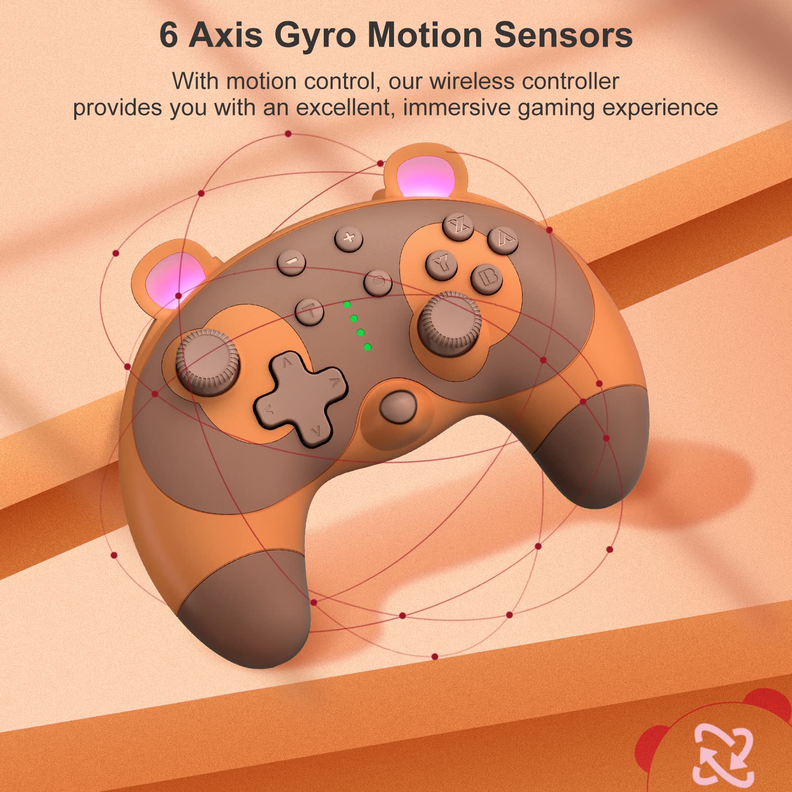 PowerLead Switch Controller - Cute Raccoon Animal Wireless Switch Controller for Switch Lite/OLED/PC, Switch Pro Controller Remote Gamepad Joystick with Turbo/Motion Control/Wake-up, Vibration