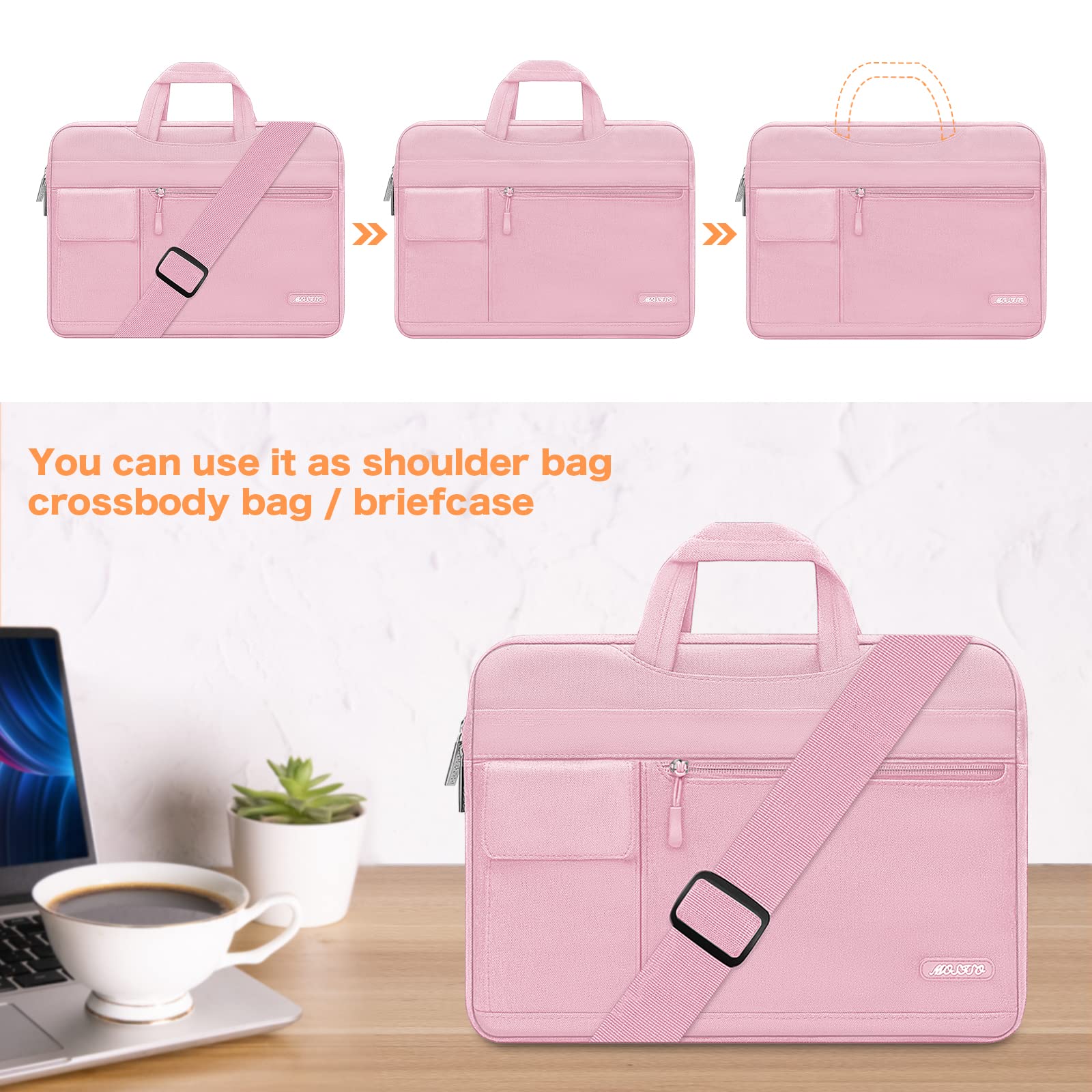 MOSISO Laptop Shoulder Bag Compatible with MacBook Pro 16 inch 2023-2019 M3 A2991 M2 A2780 M1 A2485 A2141/Pro 15 A1398,15-15.6 inch Notebook,Polyester Flapover Briefcase Sleeve Case, Pink