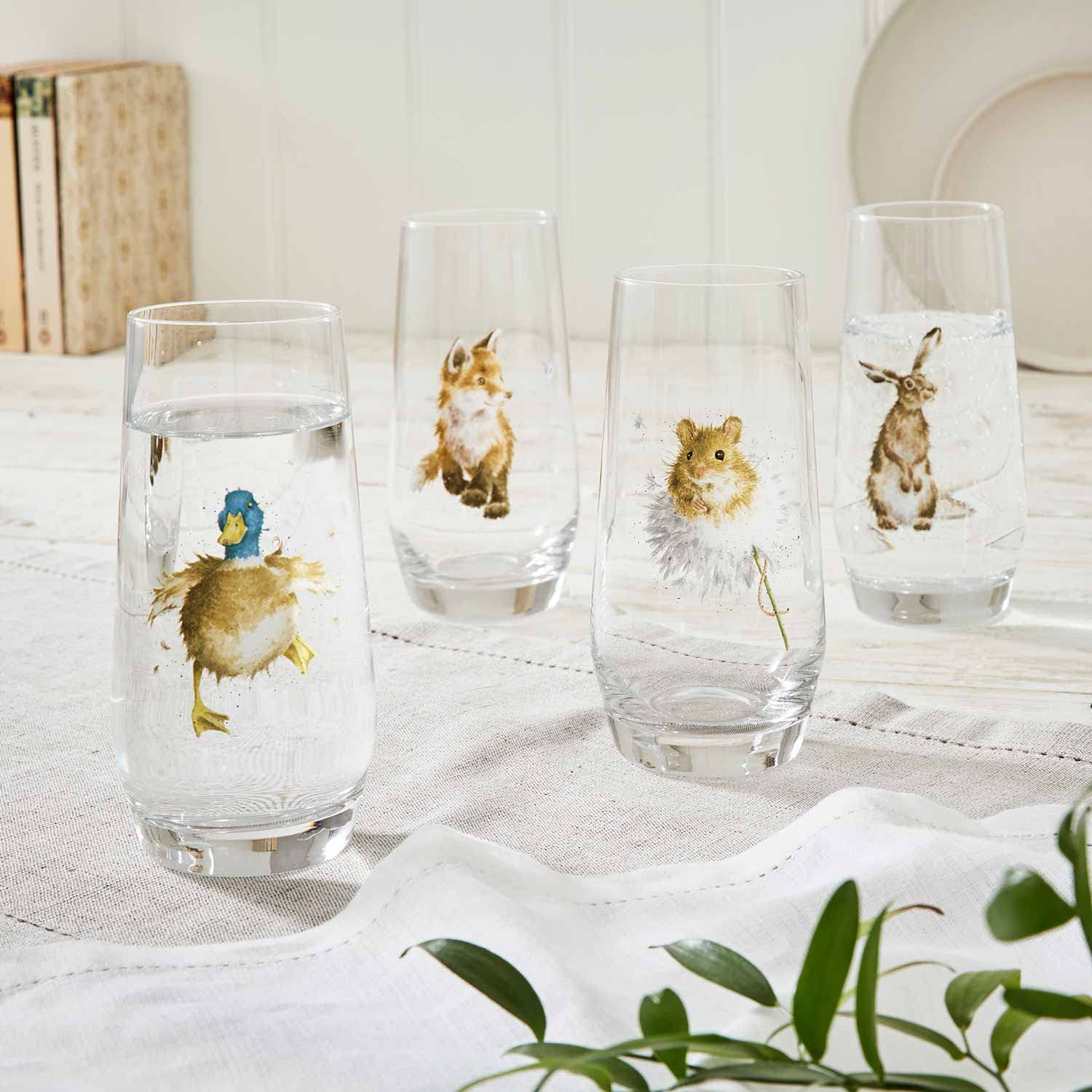 Wrendale Designs - 'Set of 4' Country Animal Hi-Ball Glasses