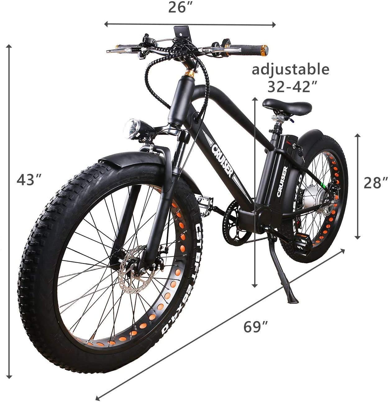 NAKTTO 26" 500W Electric Bicycle Fat Tire Mountain EBike 6 Speeds Gear Removable 48V12A Lithium Battery Smart Multi Function LED Display - with 48V12A Lithium Battery