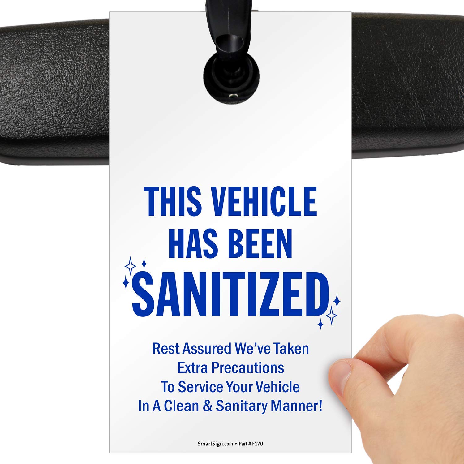 SmartSign “This Vehicle Has Been Sanitized” Hang Tag | Pack of 100, 7.75" x 4.25" Cardstock