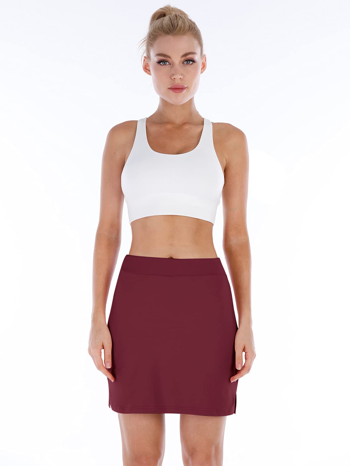 NIMIN Women's Active Athletic Skorts Exercise Skirt with Pocket for Tennis Golf Sport Workout Burgundy Large