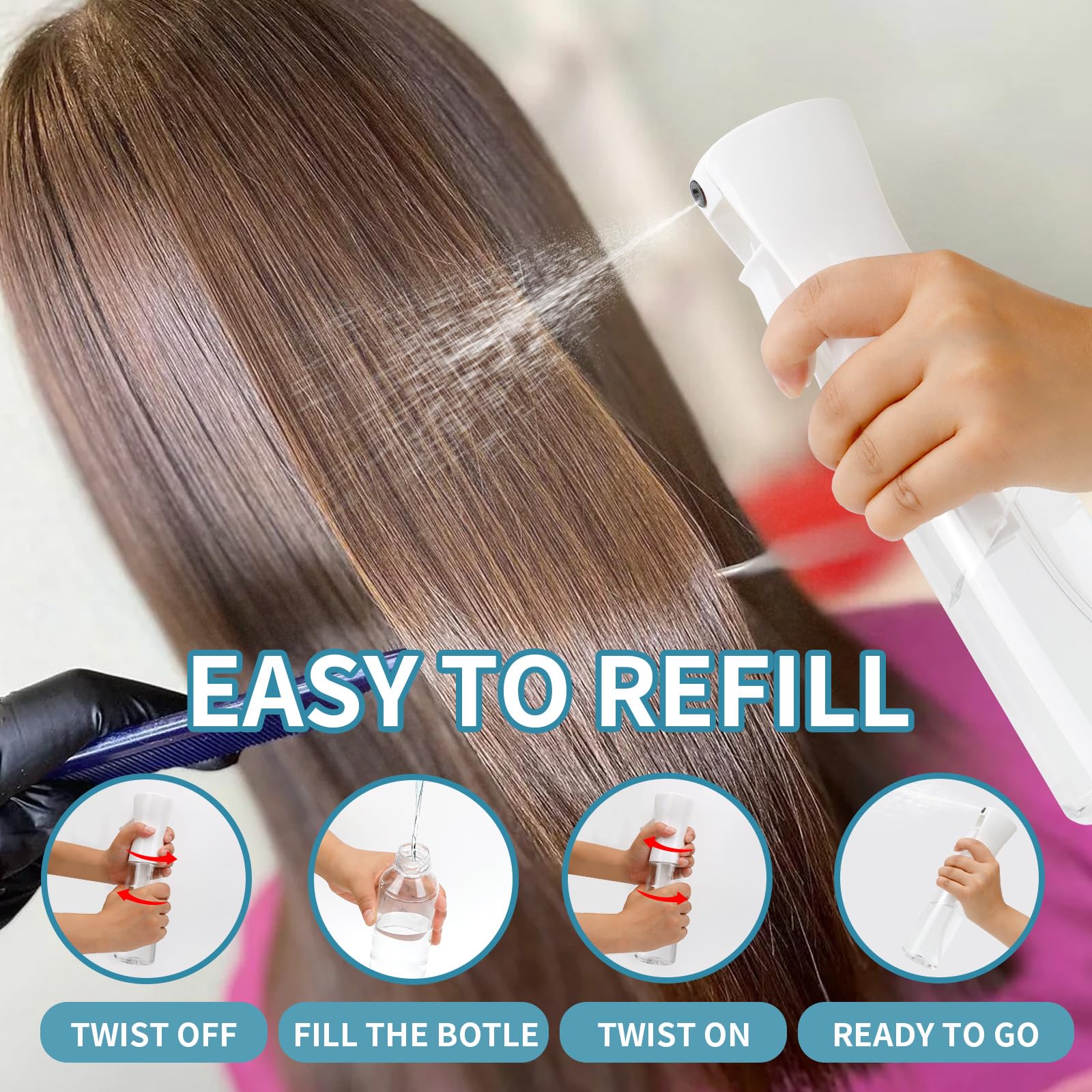 MEIPO Continuous Spray Bottle for Hair Reusable Beauty Spray Bottle Mist Sprayer For Clean Plant Styling Tools & Appliances (1Pcs Clear 10oz)
