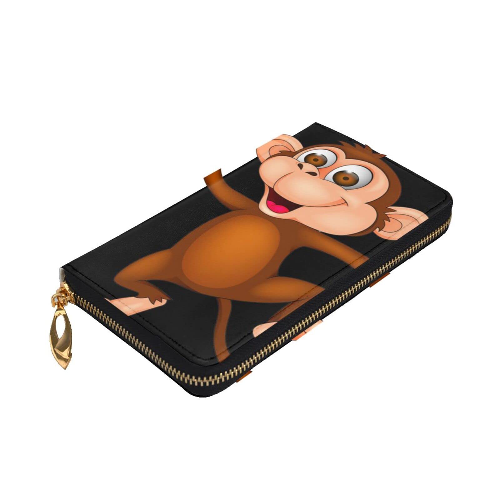 Women'S Leather Wallet Monkey Coin Purse Travel Credit Card Holder Zipper Purse Cell Phone Handbag