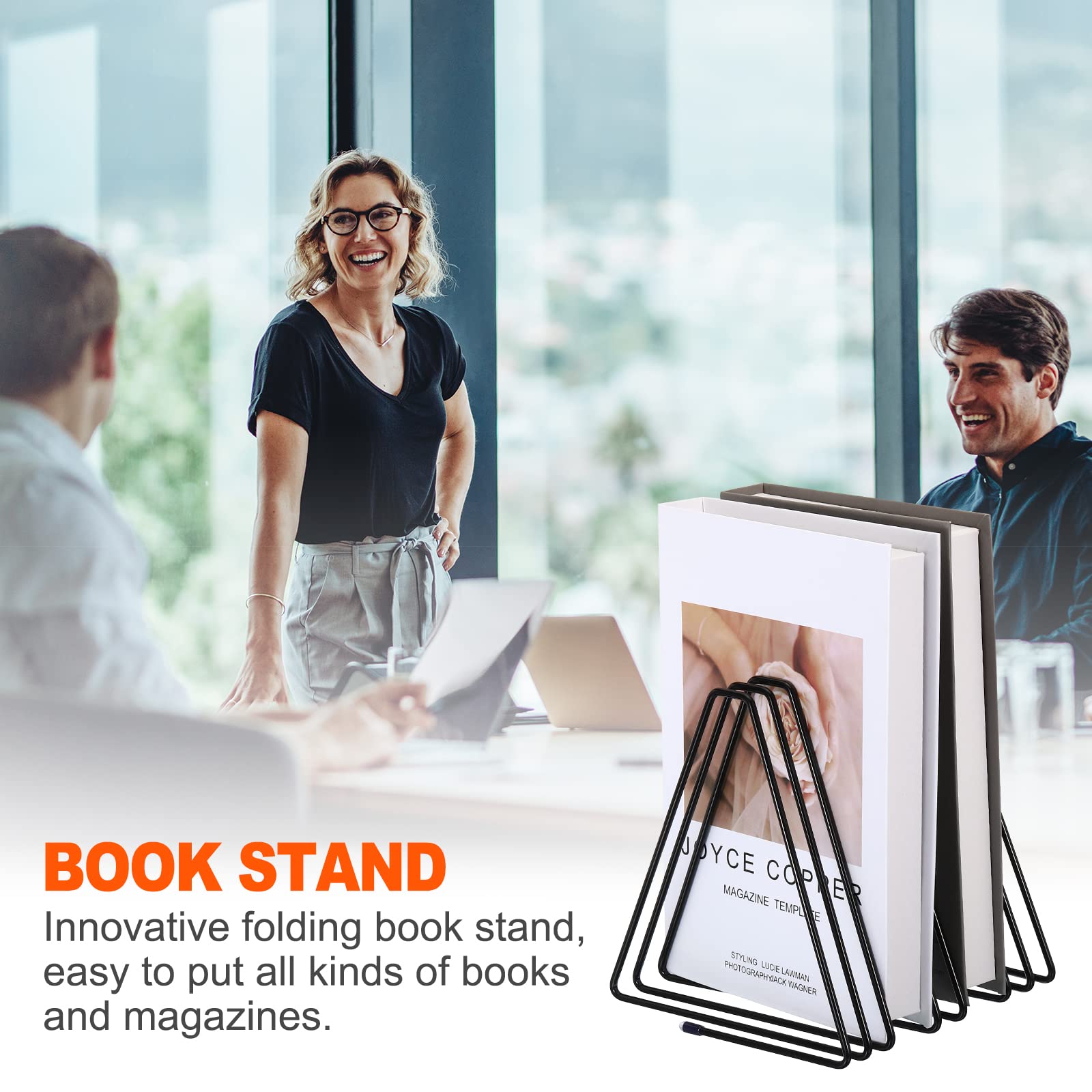 PATIKIL Triangle Desktop File Holder Rack Metal Vinyl Record Stand Holder Office File Organizer Triangle Bookshelf Decor for Desk Home Office Decor Black
