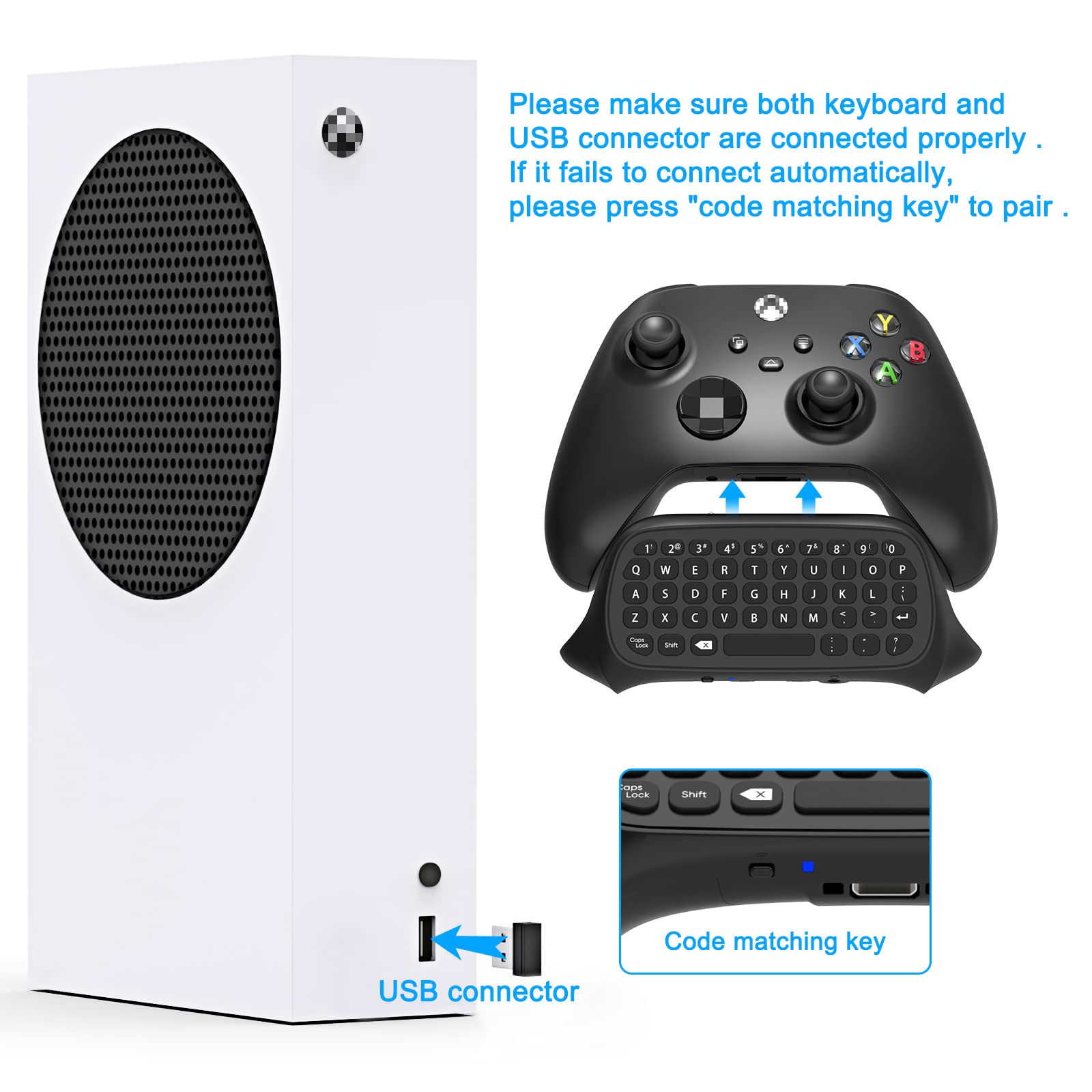 Wireless Keyboard for Xbox One/S, for Xbox Series X/S Controller, Mini Chatpad Message Controller Keyboard Built-in Speaker with 2.4G Receiver & 3.5mm Audio Jack for Xbox Series X/S/One/S (Black)