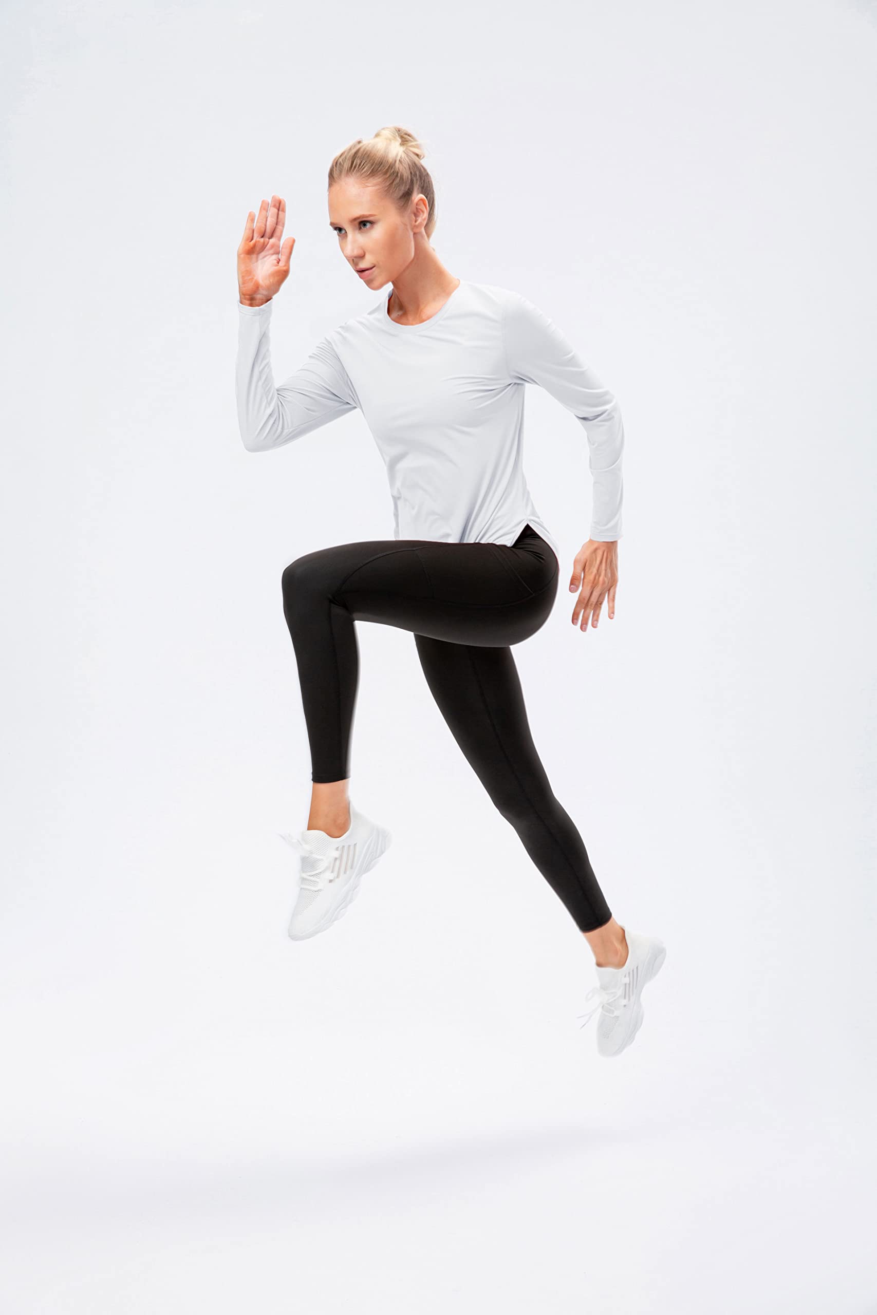 Women's Long Sleeve Shirts UPF 50+ Shirts UV Protection Lightweight Running Sport Workout Tops White M