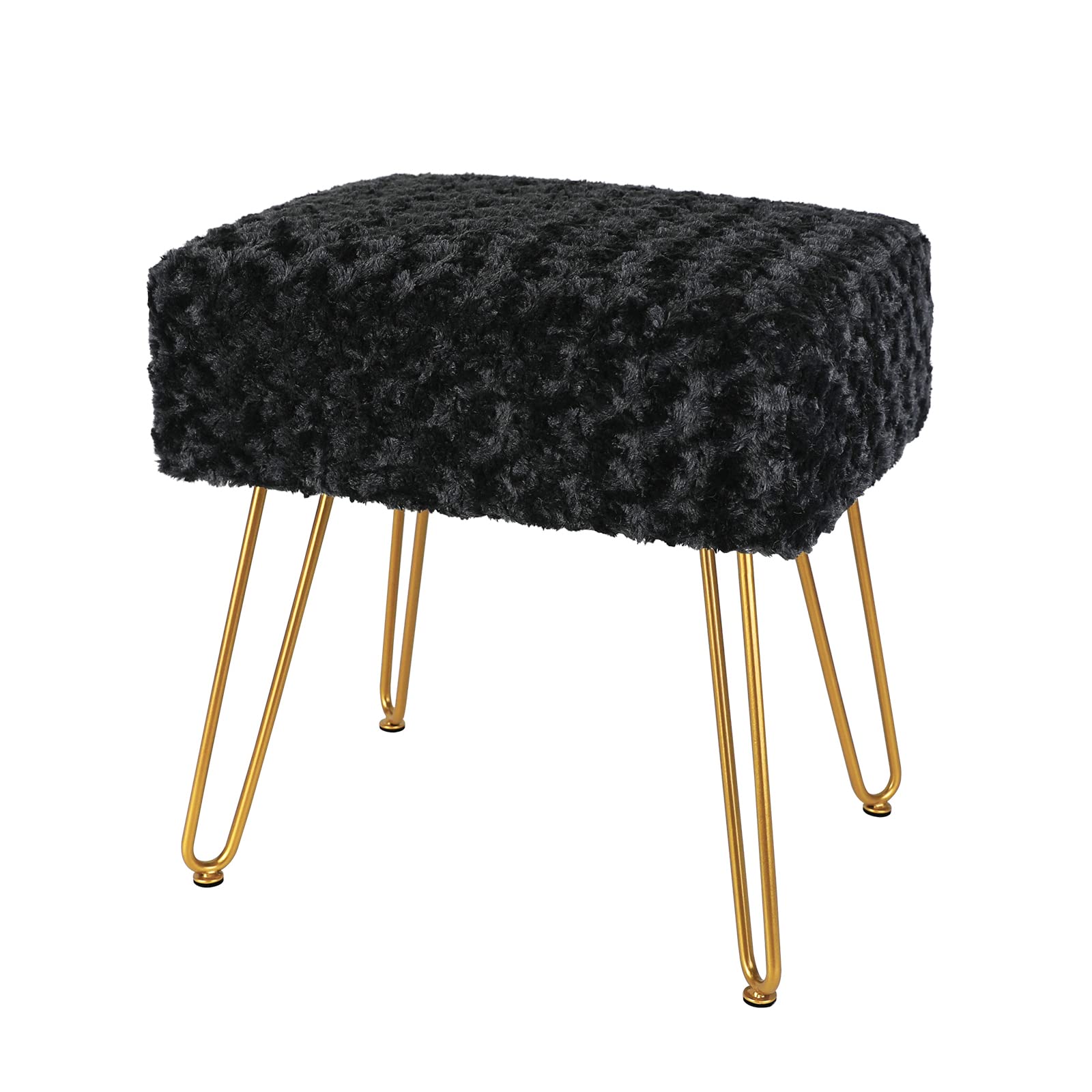 PAKASEPT Vanity Stool for Makeup Vanity Seat Soft Ottoman 4 Metal Legs with Anti-Slip Feet (Black)