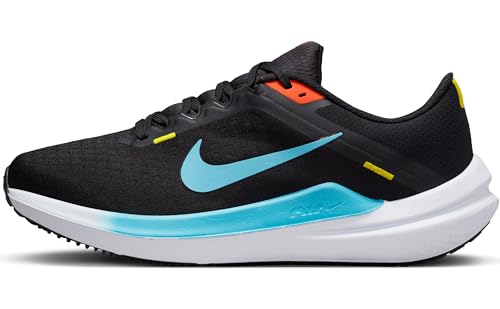 NIKE Womens W Air Winflo 10 Running Shoe, BLACK/BALTIC BLUE-SPEED YELLOW-WHITE, 8 UK