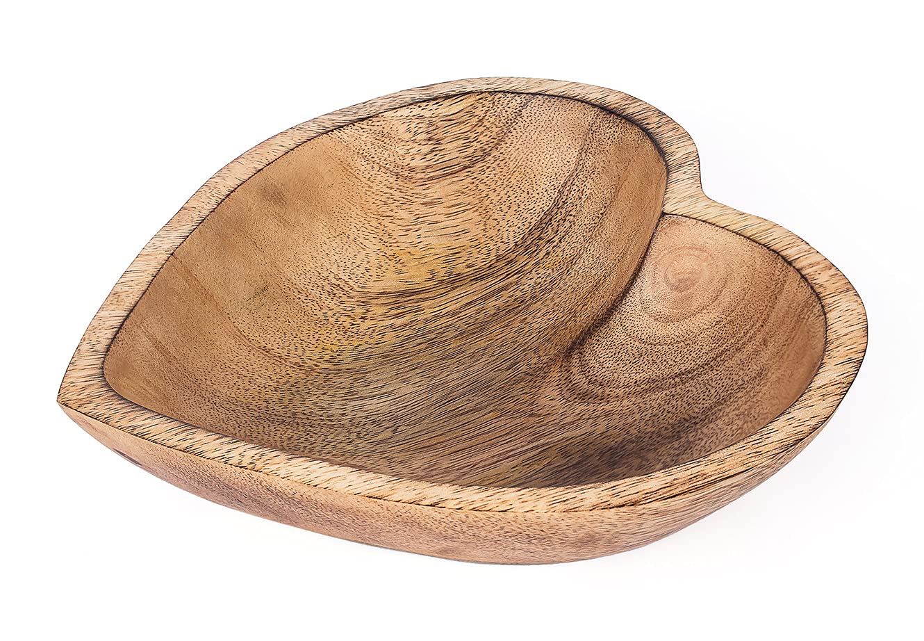 WitnyStore 8" Heart Shaped Bowl - Functional and Collectible Bowl - Handcrafted Wooden Bowl for Serving Candy Nuts Desserts Fruits or Accent Decor Gift for Any Occasion - 8" Brown