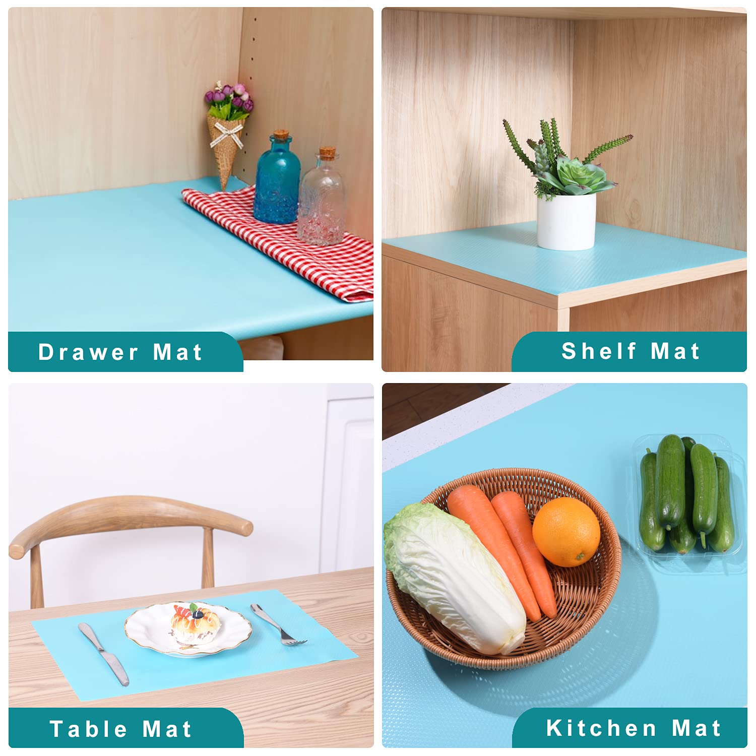 Rxemohesuoh Original Non-slip Drawer and Shelf Liner,Eco-friendly Materials,Non Adhesive,Powerful Grip,Soft cut,Durable and Reusable,17.5IN x 10FT Roll,For Drawers,Shelves,Cabinets,Tables,Kitchen,Blue