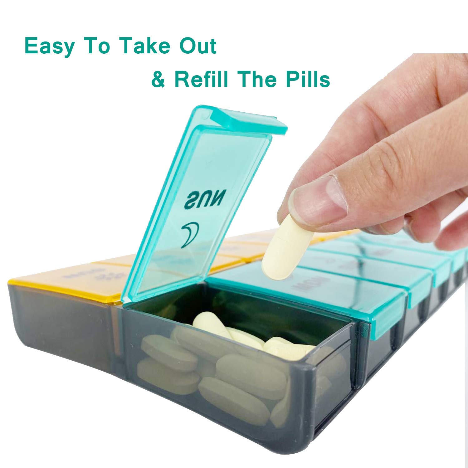 Mossime XL Large Daily Pill Organizer 2 Times a Day, Extra 7 Day Pill Box Am Pm, Weekly Day Night Vitamin Holder, Medicine Organizer, Big Pill Container, Medication Dispenser 14 Compartments