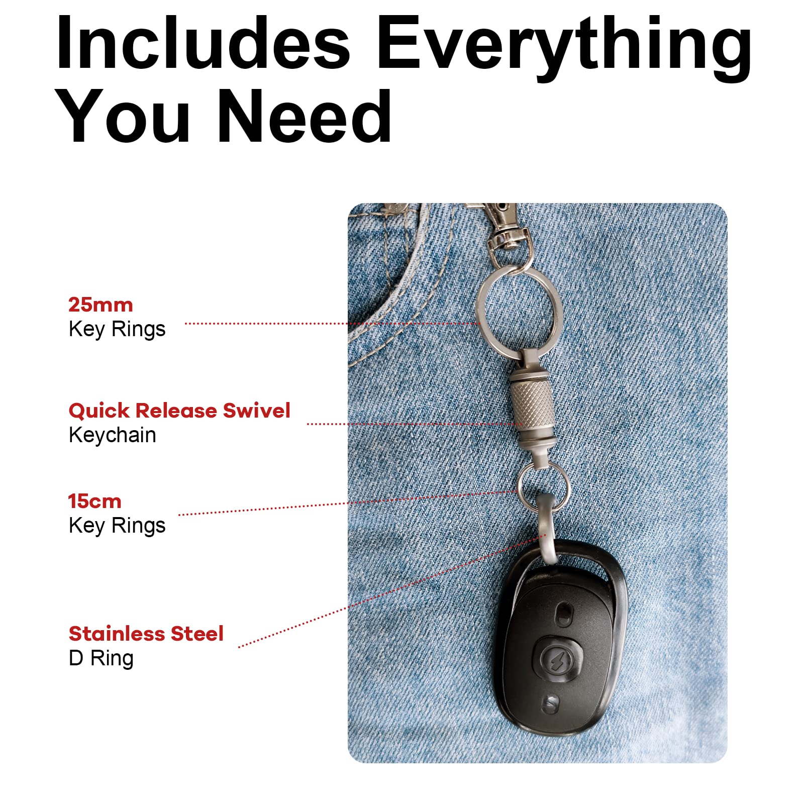 Toovem Titanium Quick Release Swivel Keychain, Secure Detachable Pull Apart Key Clip, Compact EDC Key Holder Accessory, Small Car Fob Key Chain with Stainless Steel Key Ring