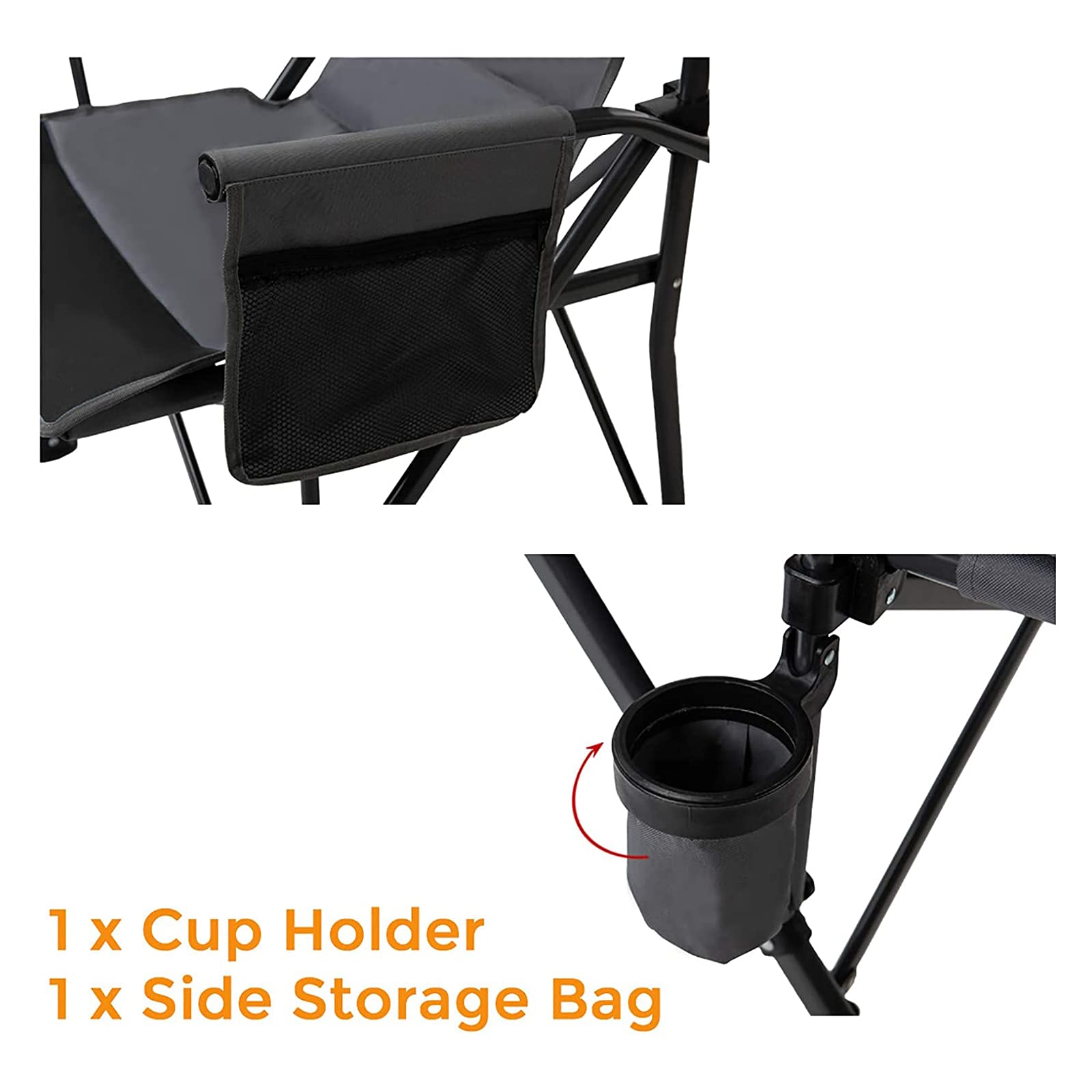Pacific Pass Heavy Duty Padded Chair w/ Built-In Storage and Cup Holder, Includes Bag - Polyester, Black