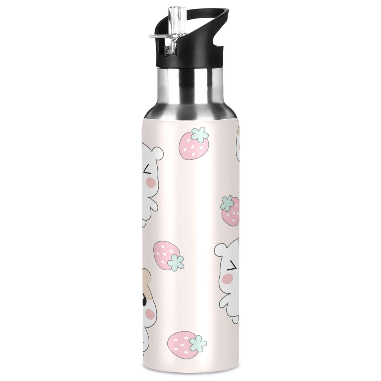 xigua 20oz Double leak Proof layer Insulated Keep Warm,Cute Hamster with Strawberry Stainless Steel Water Bottle with Straw for Sports and Travel#62
