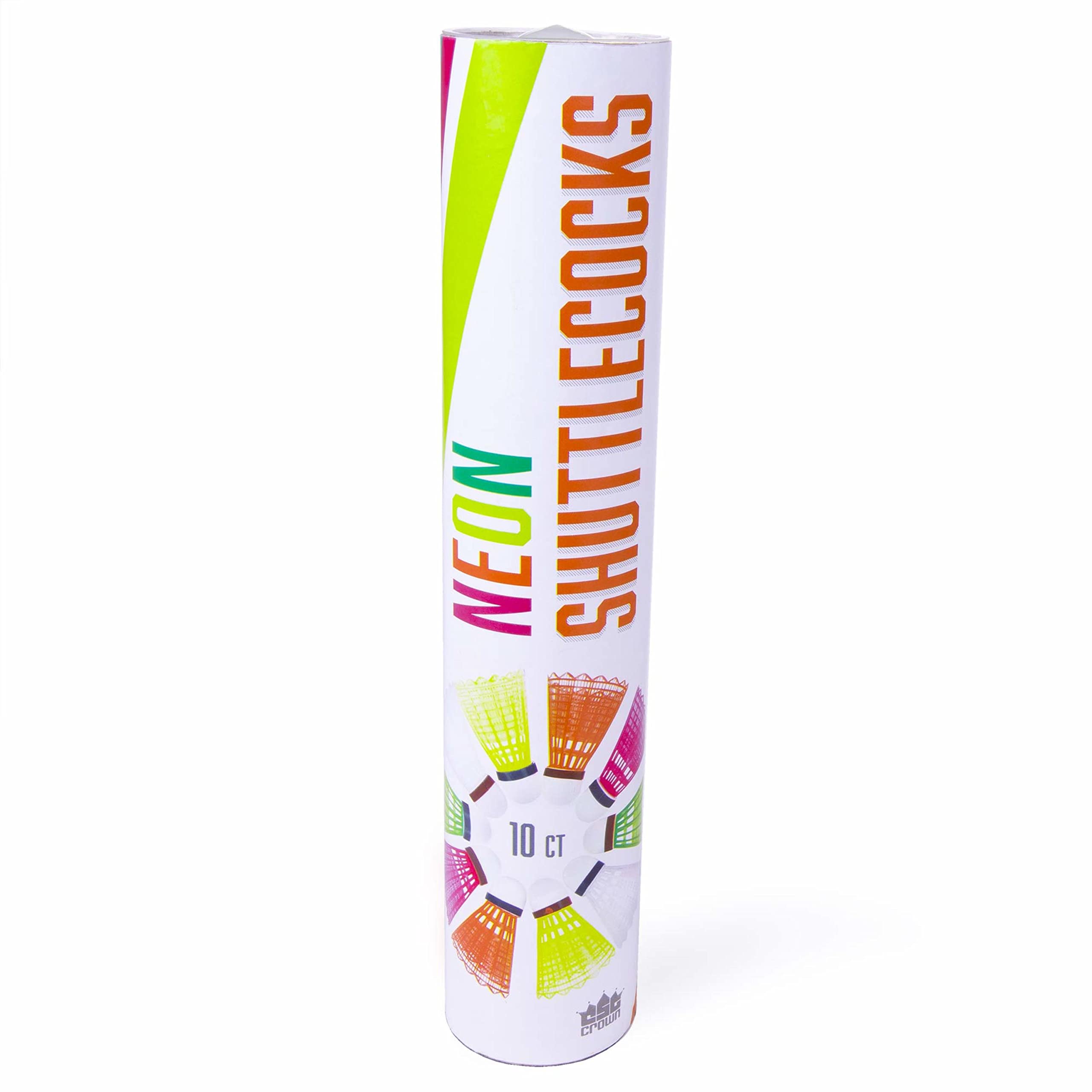 Neon Plastic Shuttlecocks | 10-Count of Highly-visible, Brightly-colored Badminton Birdies in Ultra-neon Pink, Green, Orange, Yellow, and White | Durable Nylon and Plastic Materials