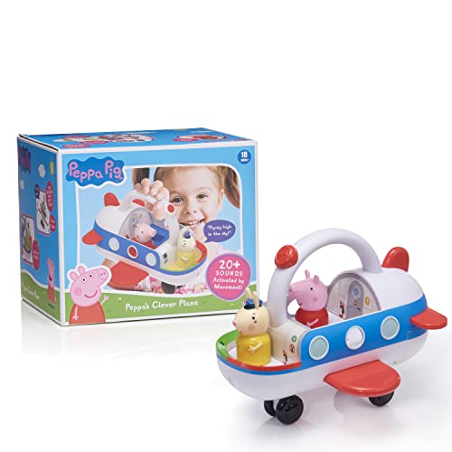 WOW! STUFF Peppa Pig Toys Clever Plane | Pre-School Learning Interactive Toy | 25+ Lights, Sounds and Phrases | Reacts to Motion Detection | for Toddlers Both Girls and Boys Ages 3+, White