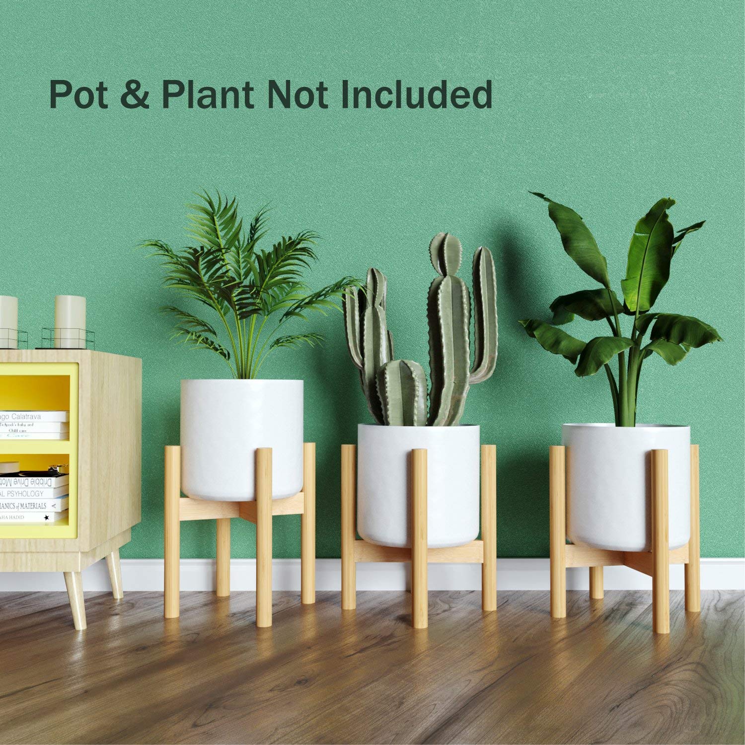 Plant Stand Flower Pot Holder - BAMFOX Indoor Bamboo Mid Century Modern Plant Holder Display Rack for House Plants, Home Decor (Pot Not Included)