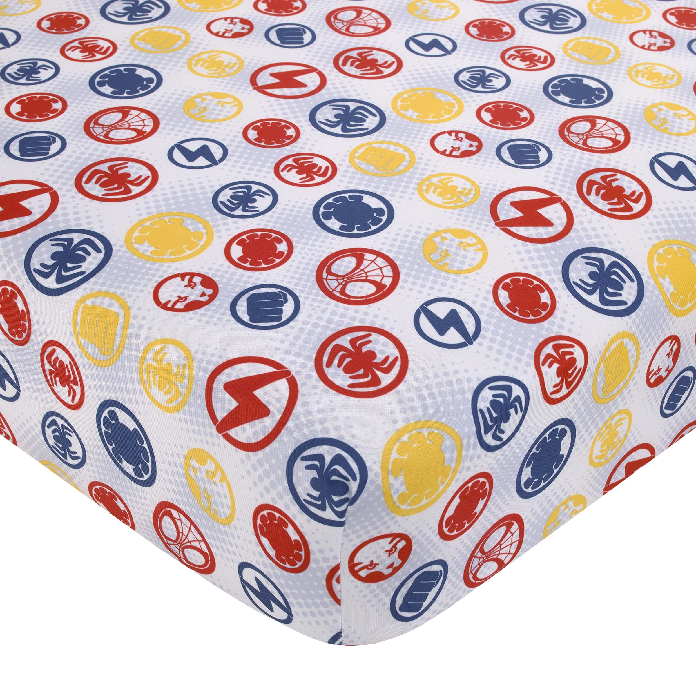 NoJo Marvel Spidey and His Amazing Friends Blue, Red, Yellow, and Green, Team Up 4 Piece Toddler Bed Set - Comforter, Fitted Bottom Sheet, Flat Top Sheet, and Reversible Pillowcase