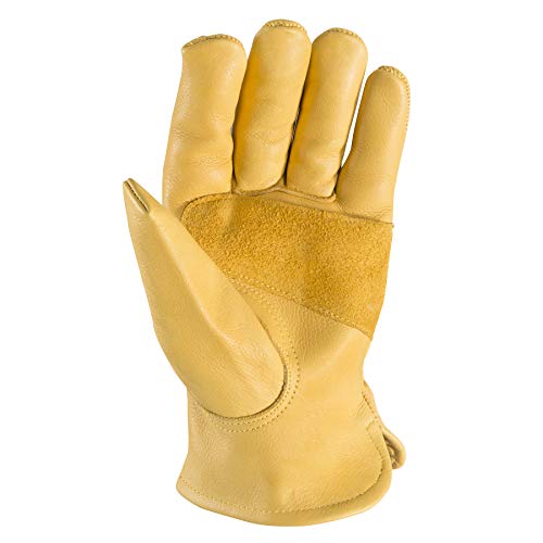Wells Lamont Men's Reinforced Cowhide Leather Work Gloves with Palm Patch | Large (1129L) , Tan, Saddletan