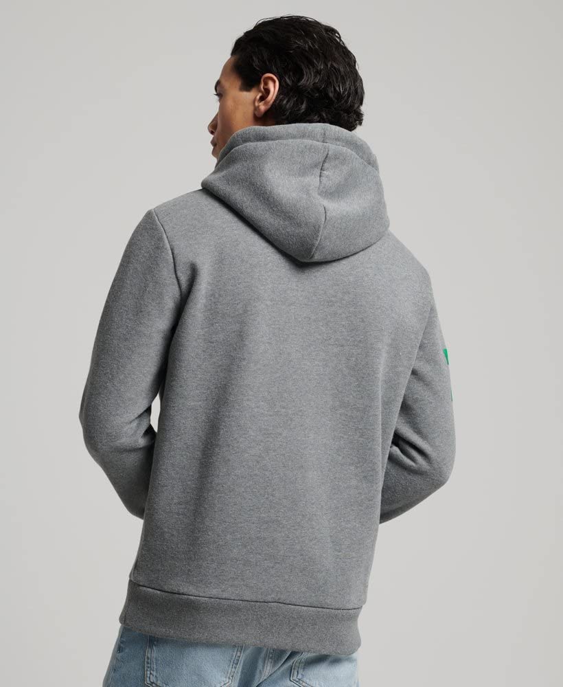 Superdry Mens Vintage Logo Classic Hoodie, Relaxed Fit, Front Pocket Rich Charcoal Marl Size M