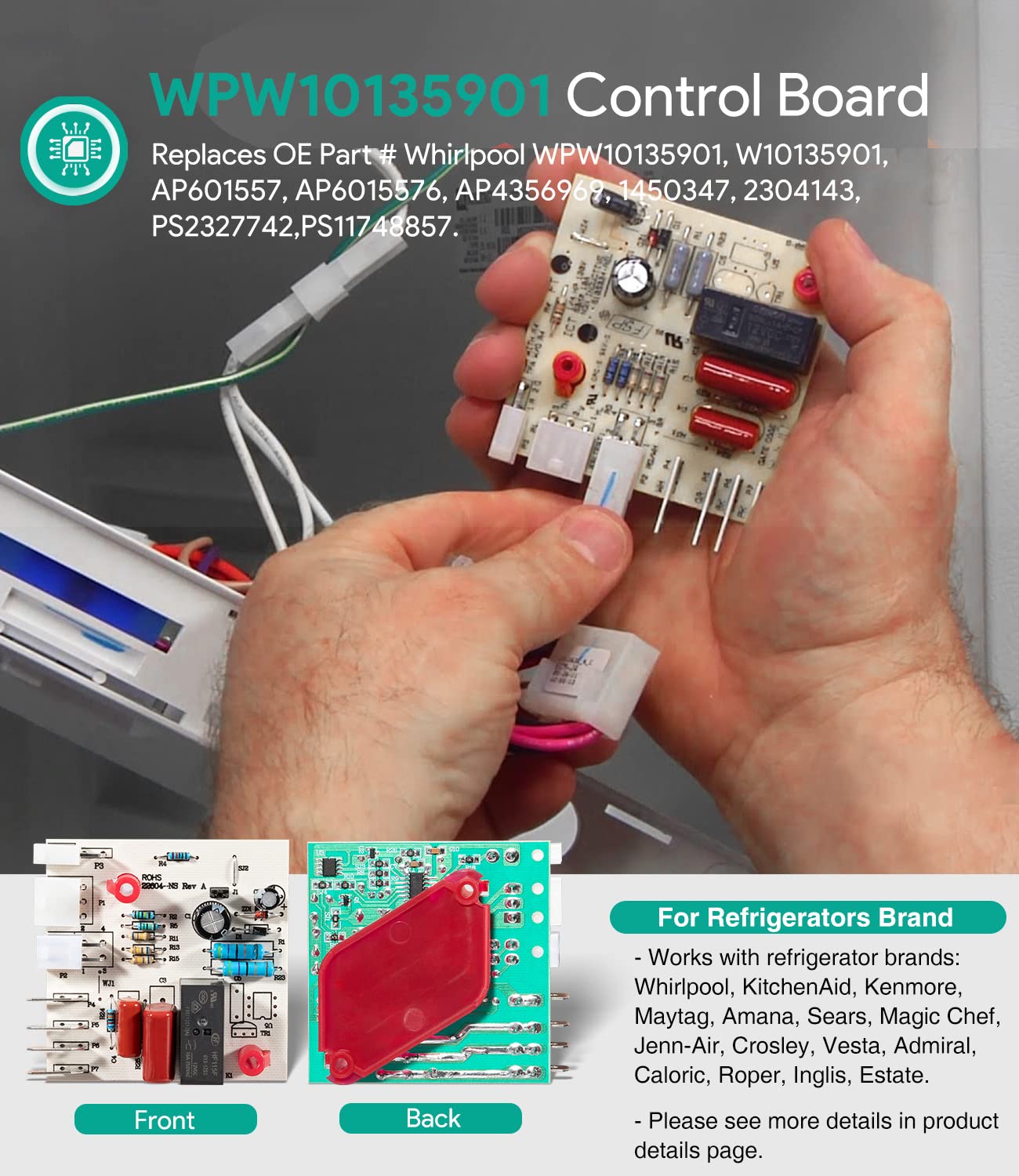 W10135901 Refrigerator Control Board Replacement for Whirlpool W10135901 AP6015576 PS11748857 WPW10135901