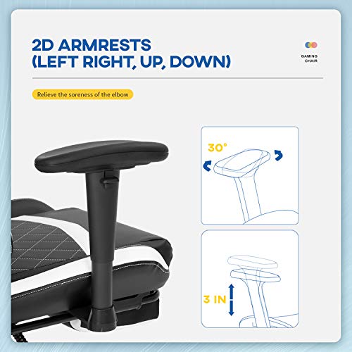 PC Gaming Chair Ergonomic Office Chair Racing Computer Chair with Lumbar Support Headrest 2D Armrest Footrest Task Rolling Swivel Ergonomic E-Sports Adjustable Desk Chair for Men Gamer(White)