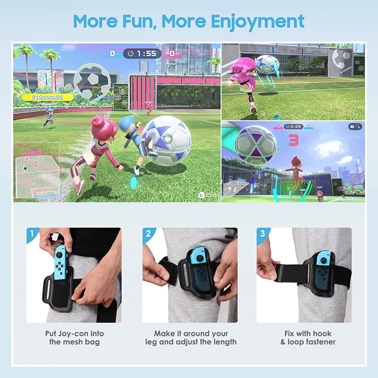 TiMOVO Switch Leg Straps Compatible with Nintendo Switch Sports/Switch Ring Fit Adventure Game, 4-Pack Adjustable Elastic Strap for Switch OLED/Switch, 2 Sizes Soccer Leg Band for Adults & Kids, Black