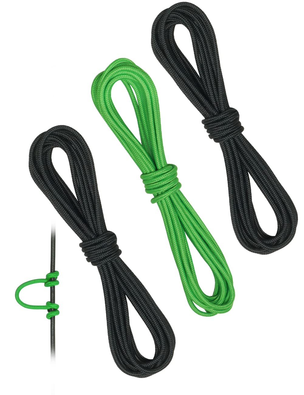 THREE ARCHERS Archery D Loop Rope for Compound Bow D Ring Buckle Release Nocking Loop Material(Pack 3) Bowstring Serving Thread D Loop Buckle (Black+Green)