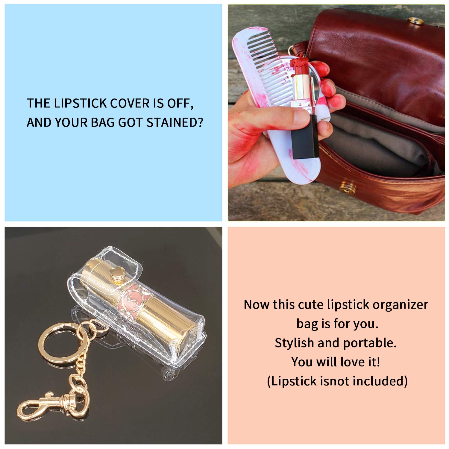 Patty Both Fashion Lipstick Keychain Holder Lipstick Case Holder Lip Balm Holder with Key Chain, Portable, Gift for Women Girls (1 pack)
