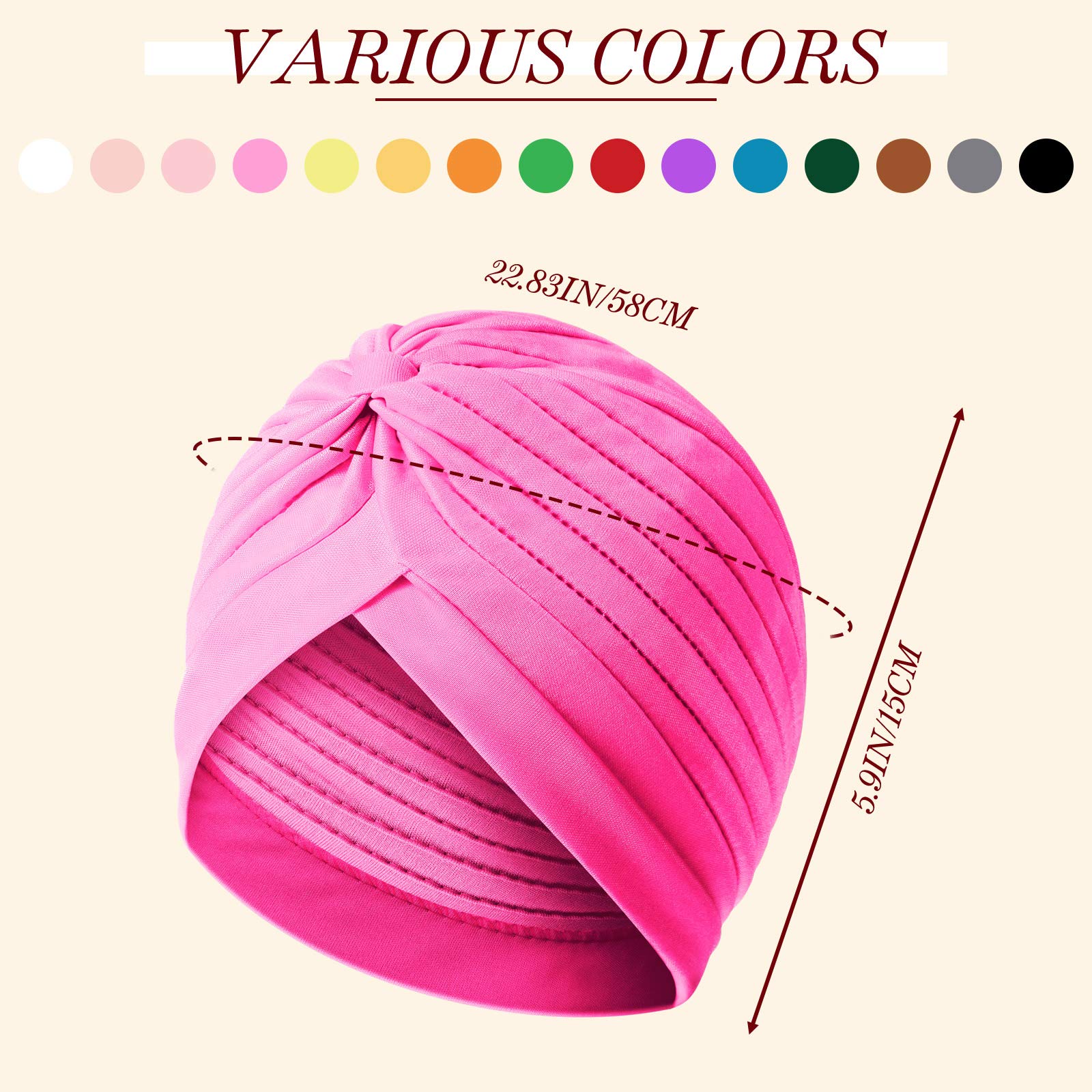 SATINIOR 15 Pieces Stretchy Turban Cap Chemo Head Wraps Twisted India's Hat Turbans for Women