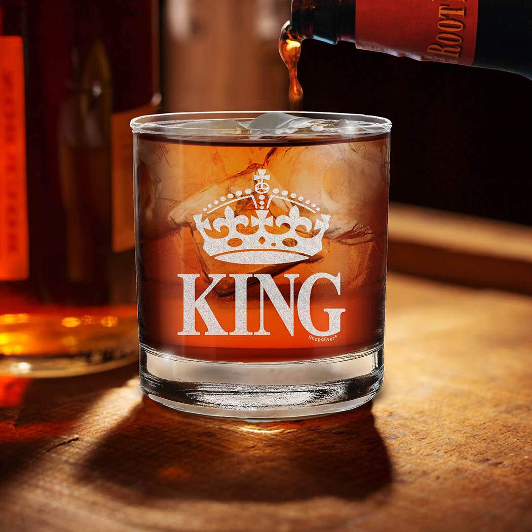 shop4ever® Crown King Engraved Whiskey Glass For Husband Boyfriend Dad