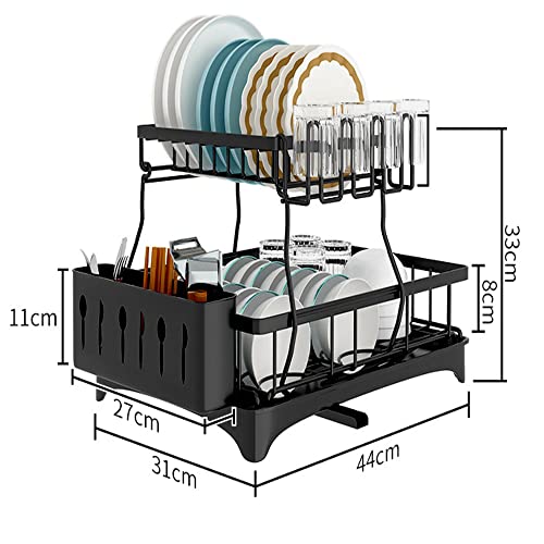 yagiya Dish Drying Rack,2-Tier Dish Racks for Kitchen Counter,Large Dish Rack with Knife case Cup Holder,Dish Drainer Organizer with Utensil Holder, Dish Drying Rack with Drain Board