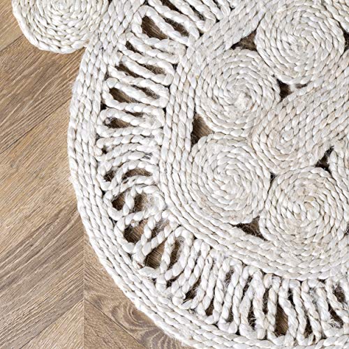 nuLOOM Bree Floral Braided Jute Accent Rug, 4' Round, Ivory