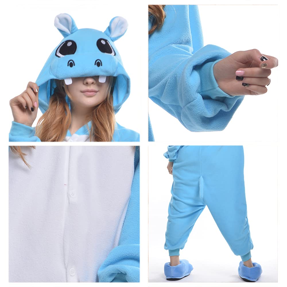 Newcosplay Adult Anime Unisex Pyjamas Halloween Onesie Costume (XL, Hippo)