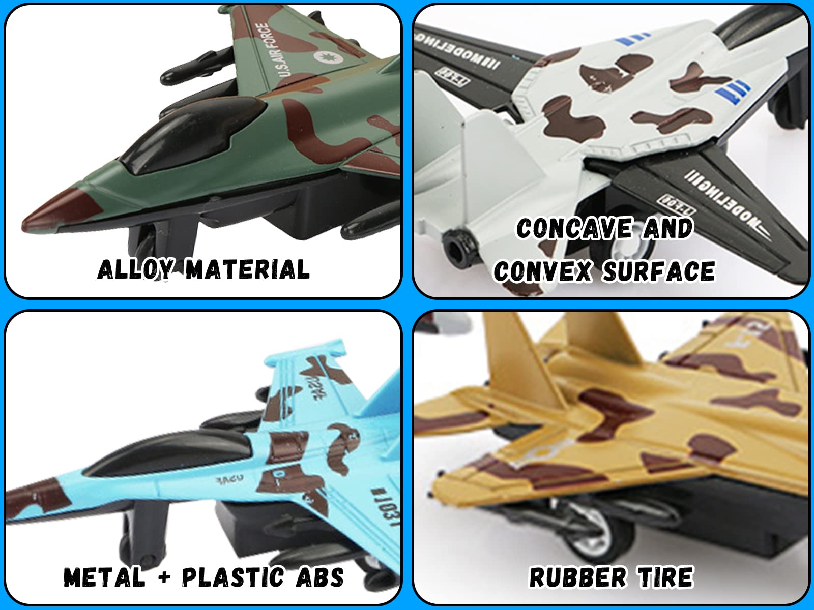 Vbacala Pull Back Airplane Toy Set Die Cast Metal Military Themed Fighter Jets, Models Aircraft Plane for Kids Toy Set Collection - 4 Pcs
