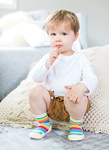 Nuby Snekz Comfortable Rubber Sole Sock Shoes for First Steps- Multi Color Stripes/Rainbow, Small 7-14 Months - 5.5 US