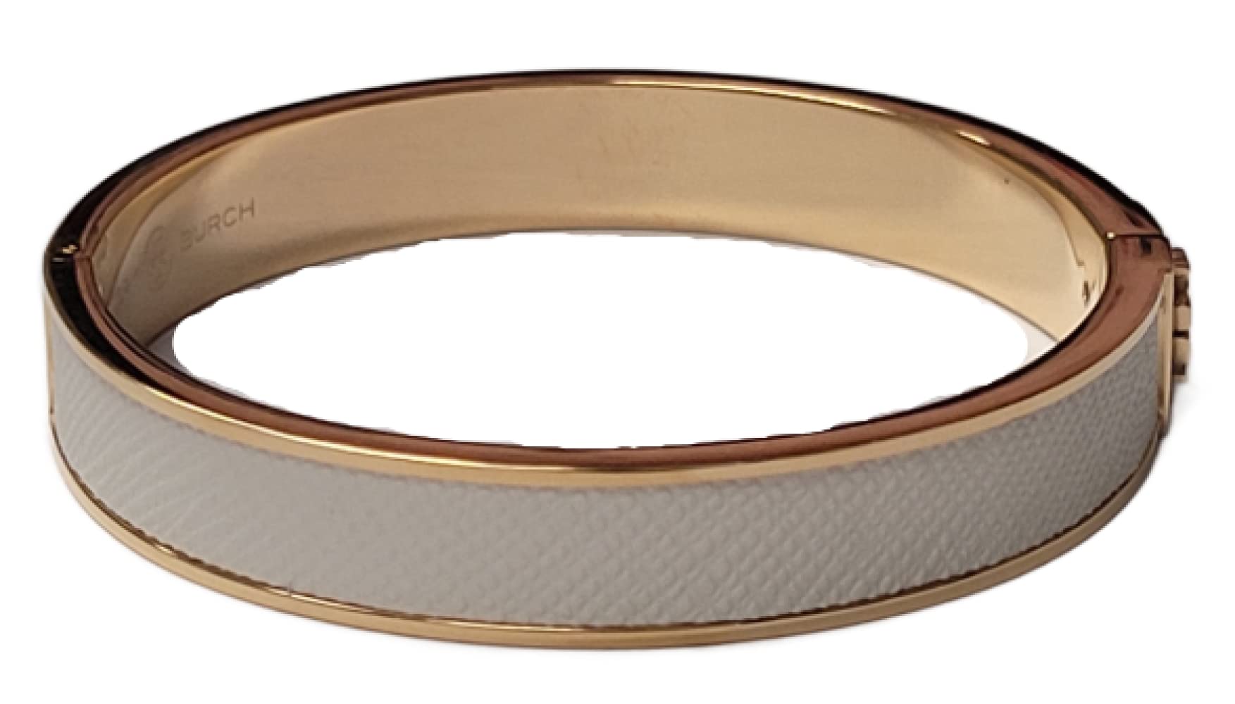 Tory Burch 145435 Tory Gold/New Ivory White Slim Leather Inlay Women's Cuff Bracelet