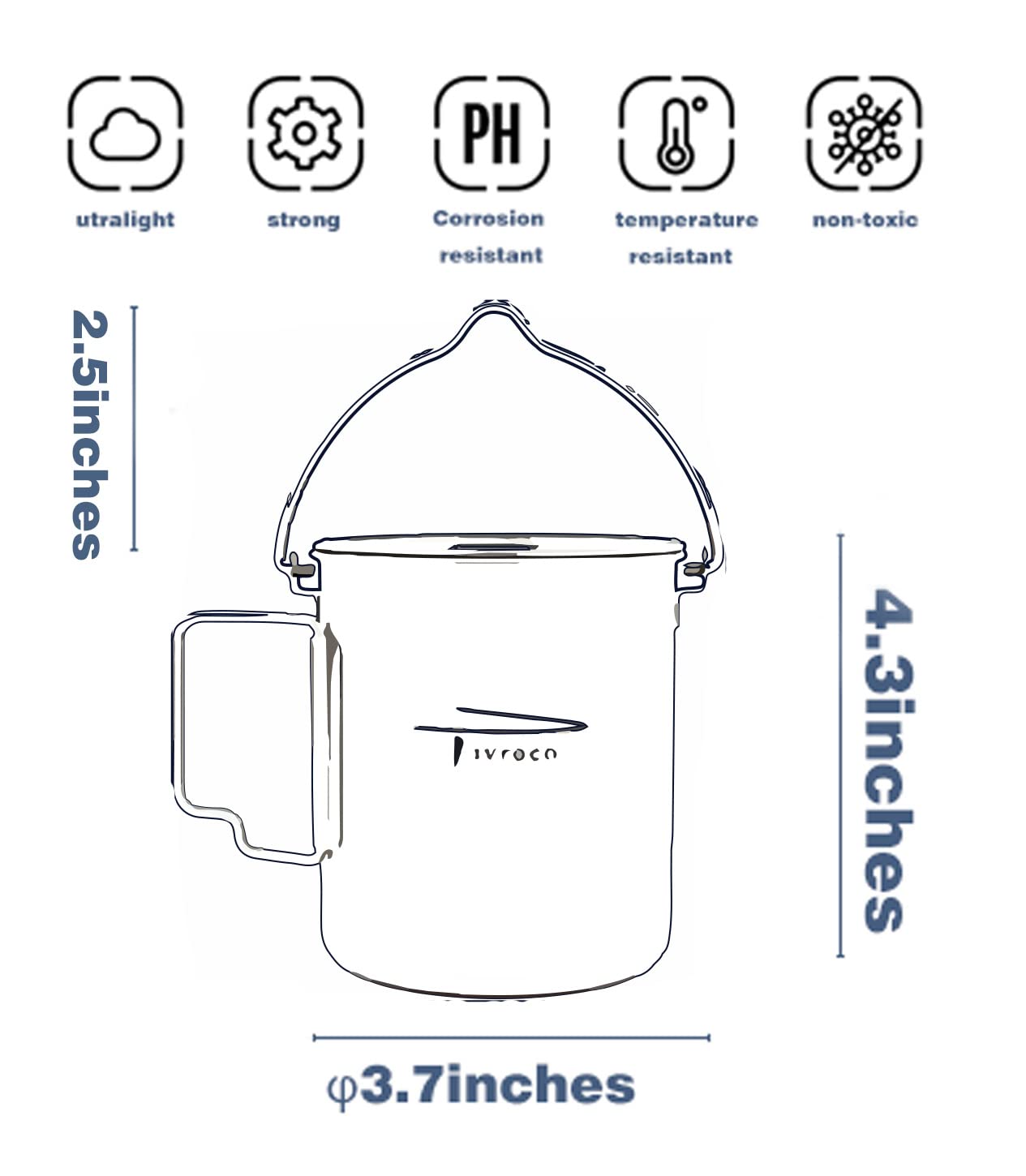 Tivroco Titanium Pot Camping Cup with Bail Handle 25 Ounce 750ml-Ultralight Pot with Bail Handle for Outdoor Backpacking Hiking Open Fire -Anti-Scald Rust Resistant