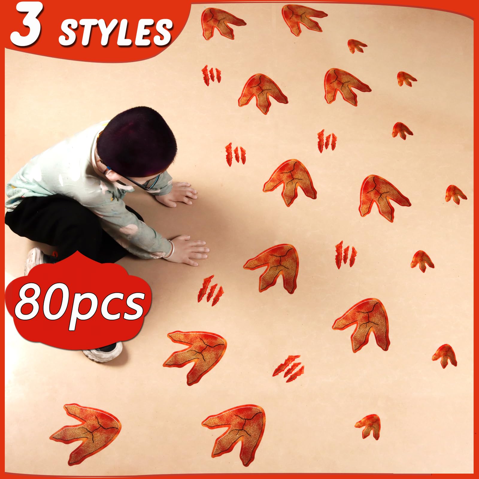 QUXOZHLU 80 Pieces Dinosaur Decor Footprints Dinosaur Party Decorations Dinosaur Wall Decals Peel and Stick Dinosaur Wall Stickers Floor Decals Dinosaur Room Decor for Boys,Baby,Bedroom,Nursery