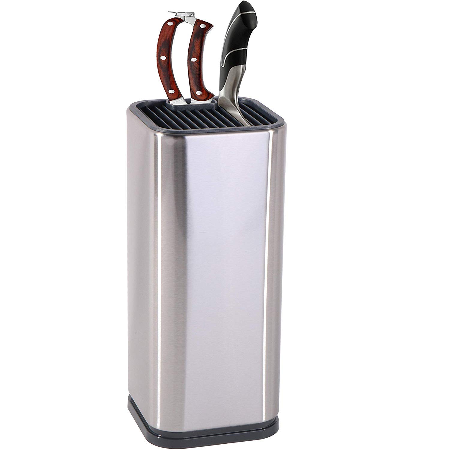 PENGKE Universal Knife Block,Knife Holder For Kitchen Counter,Stainless-Steel Modern Rectangular Design with Scissors-Slot,Space Saver Knife Storage,Silver