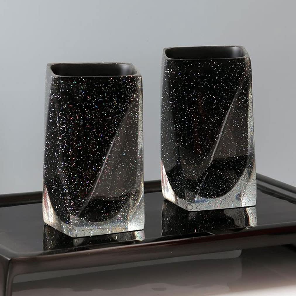 Soap Dispenser 6pcs Accessories Resin Set Includes Hand Soap Dispenser Toothbrush Holder Tumbler Soap Dish and Tray Starry Sky Pattern Modern Design,Black Soap Dispenser