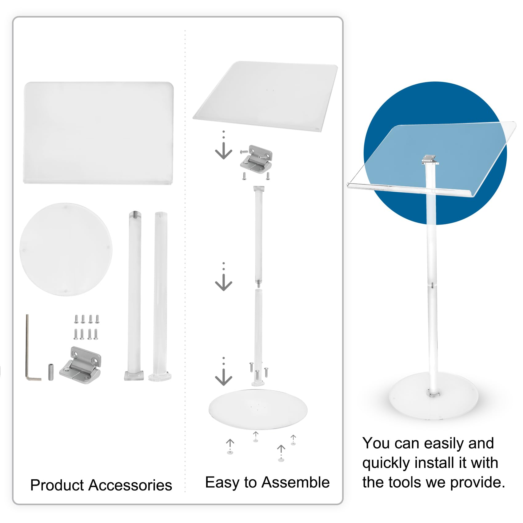 Pulaim Acrylic Podium Stand, Pulpits for Churches, Angle Adjustable, 23.6" L x 15.7" W x 43.3" H Lecterns & Podiums, Conference Portable Podium for Classroom, Restaurants, Weddings, Office, Clear