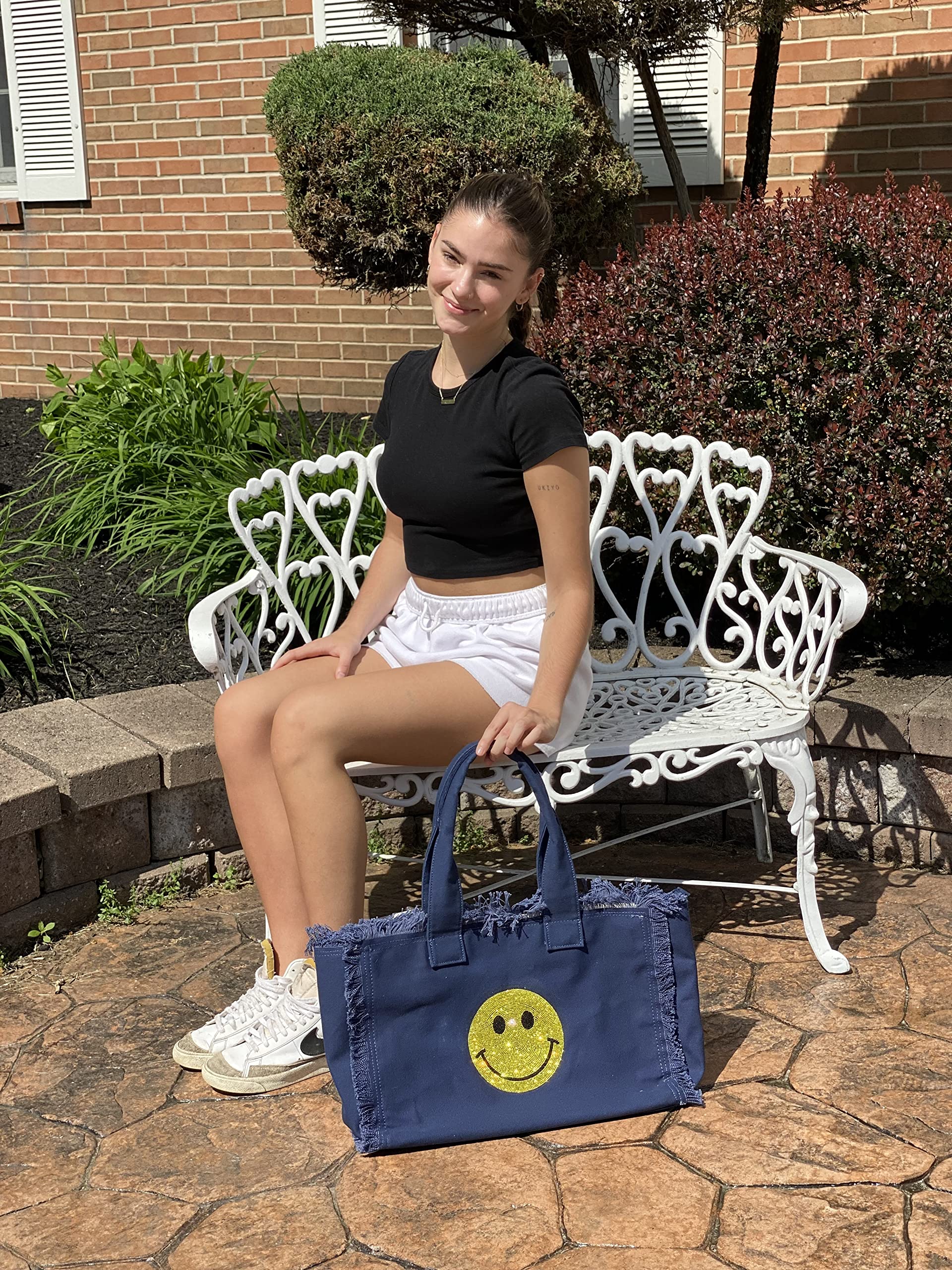 Sailcloth Women’s Tote, Women’s Smile Canvas Bag, Smile Purse, Smile Beach Bag, Smile Tote (Navy)
