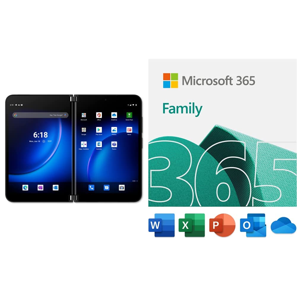 Microsoft Surface Duo 2 5G 128GB (Unlocked) - Obsidian 365 Family | 15-Month Subscription | PC/Mac Download