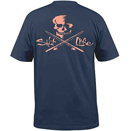 Salt Life Mens Skull and Poles Short Sleeve Classic Fit Shirt, Washed Navy, Medium