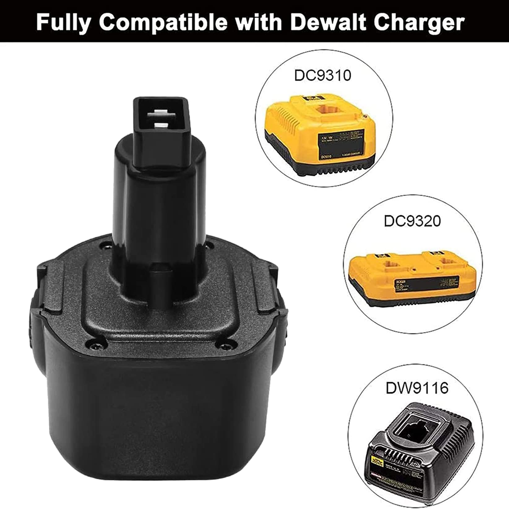 SHGEEN 2 Pack 4800mAh Ni-MH Replacement for Dewalt 9.6 Volt Battery DW9062 DW9061 DC750KA DW955K DW926K DW902 DW050 DE9062 DE9061 DE9036 Replacement for Dewalt 9.6v Battery